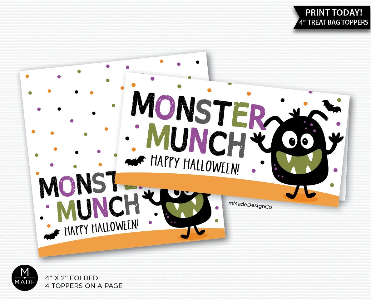Halloween Treat Bag Toppers Monster Munch Snack Mix Labels Homemade ...