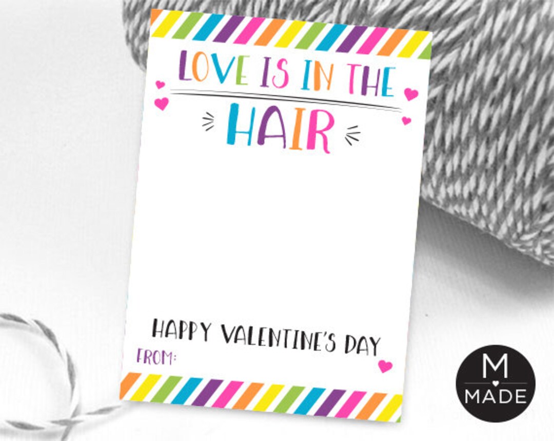 Love is in the Hair Card, Hair Ties Valentines, Friend Valentines ...