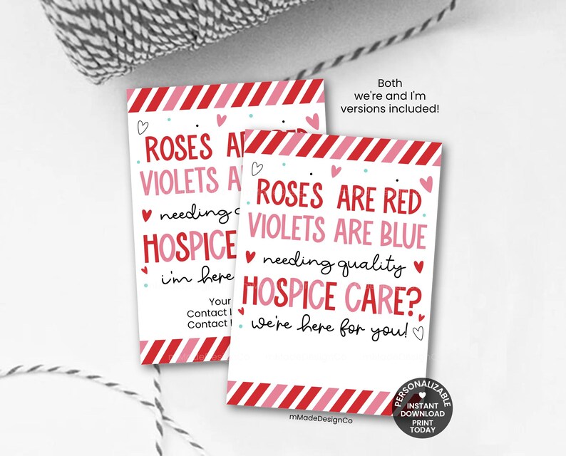 Valentine's Day Hospice Marketing Tags Personalizable Template Roses ...