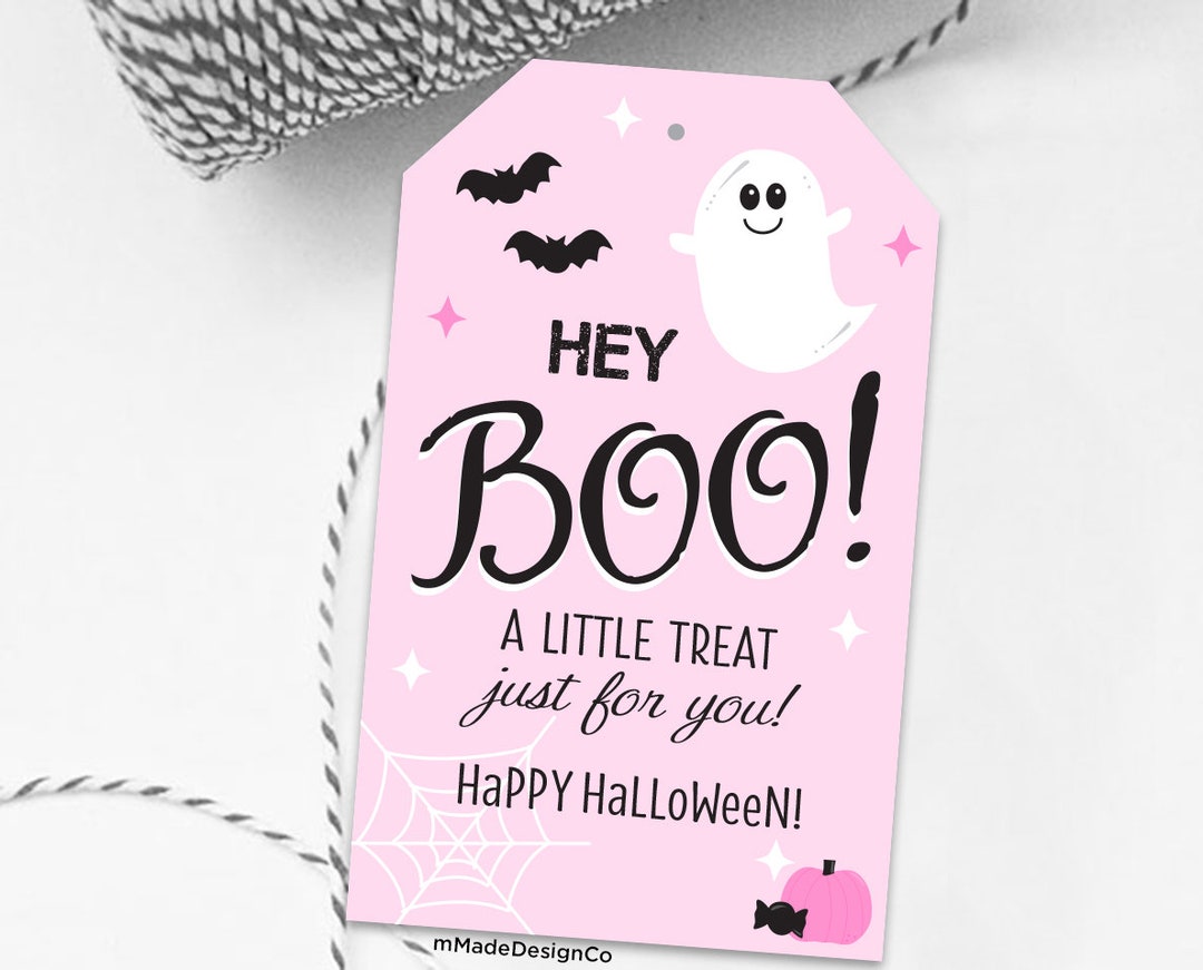 Hey Boo Halloween Tags Pink Ghost Kids Halloween Gifts Little Treat for ...