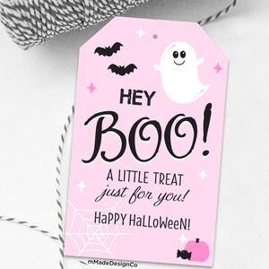 Hey Boo Halloween Tags Pink Ghost Kids Halloween Gifts Little Treat for ...