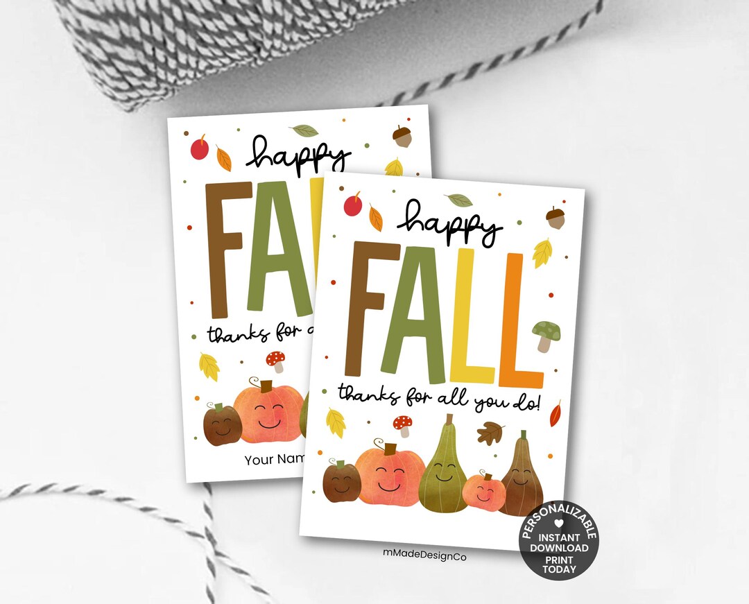 Happy Fall Thank You Gift Tag Personalizable Template Employee ...
