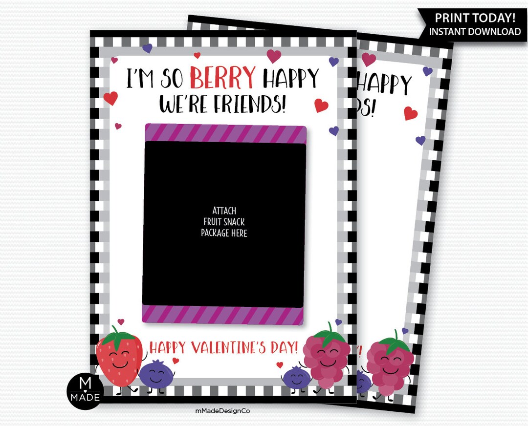Fruit Valentine's Day Cards I'm so Berry Happy We're Friends Classroom ...