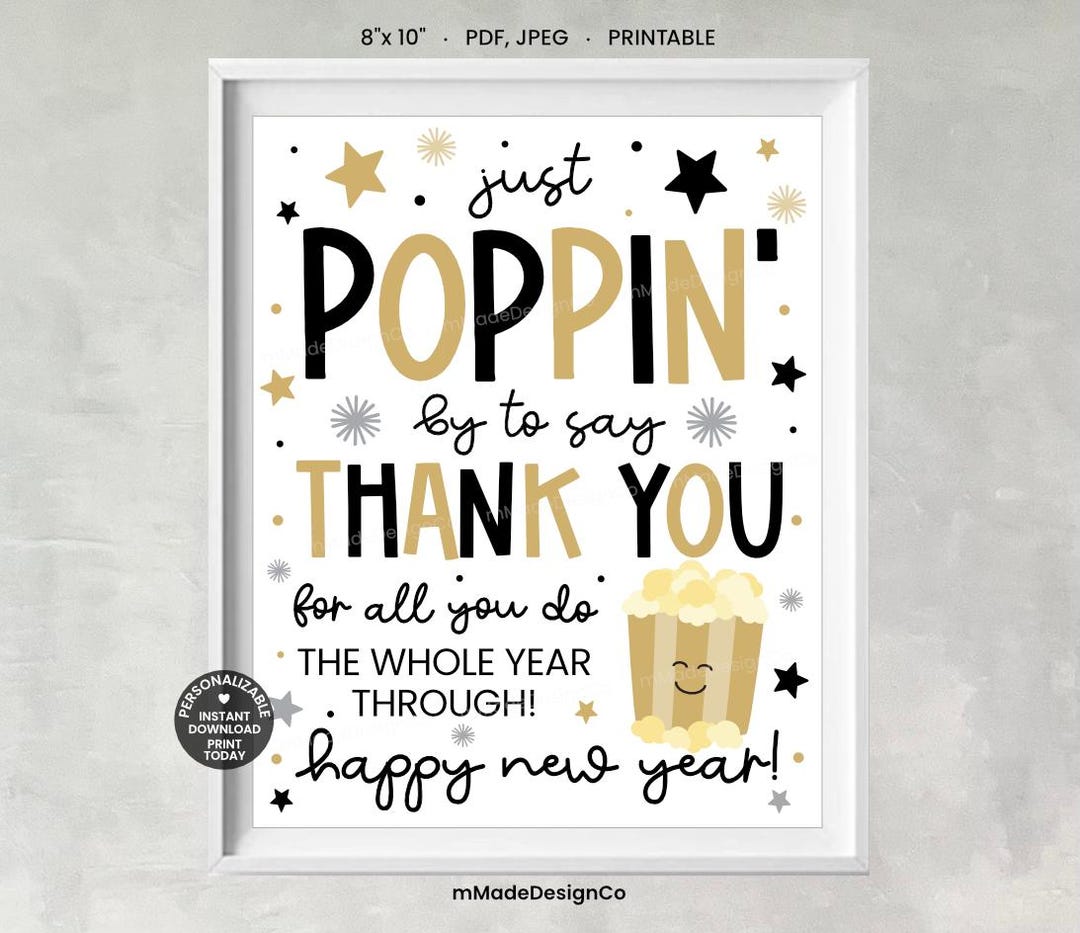 Popcorn New Year's Appreciation Sign Personalizable Employee Staff ...