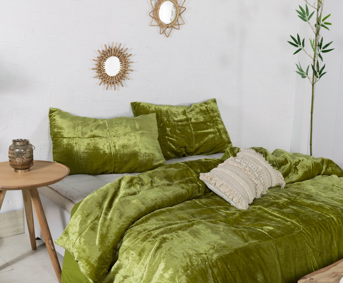 VELVET DUVET COVER 3 Pc Set Green Duvet Cover Ultra Luxe | Etsy