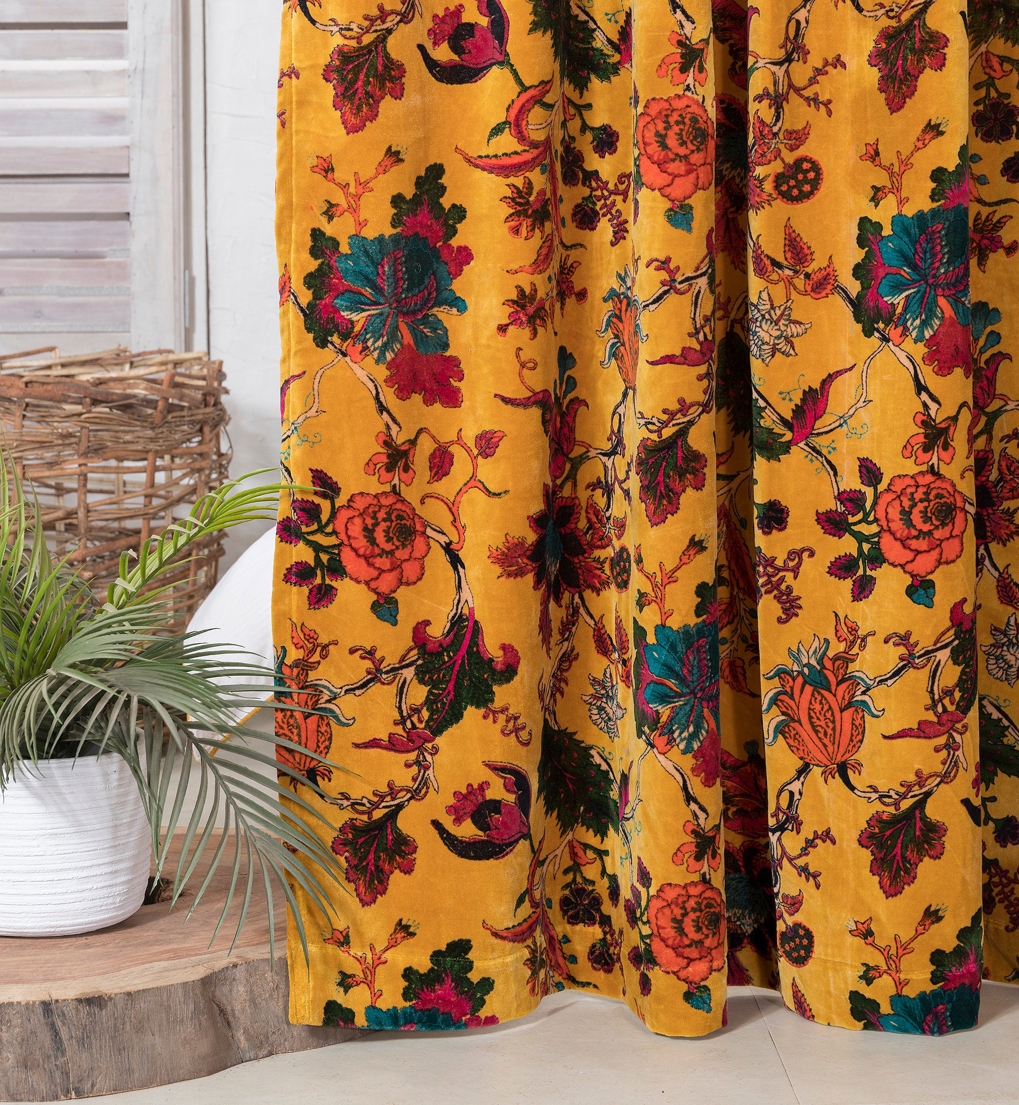 Flower Printed Velvet Curtains Luxury Drapes for Living & | Etsy