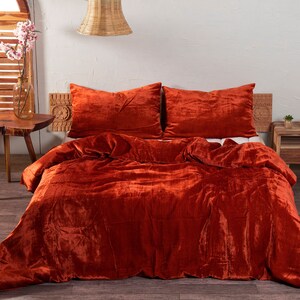 Rust Red Velvet Duvet 3 Piece Set,luxury Crushed Velvet Duvet Cover ...