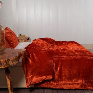 Rust Red Velvet Duvet 3 Piece Set,luxury Crushed Velvet Duvet Cover ...