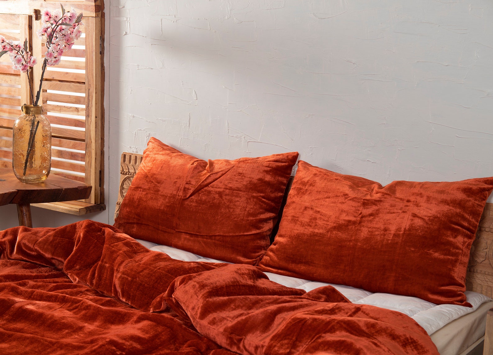 Rust Red Velvet Duvet 3 Piece Setluxury Crushed Velvet Duvet | Etsy