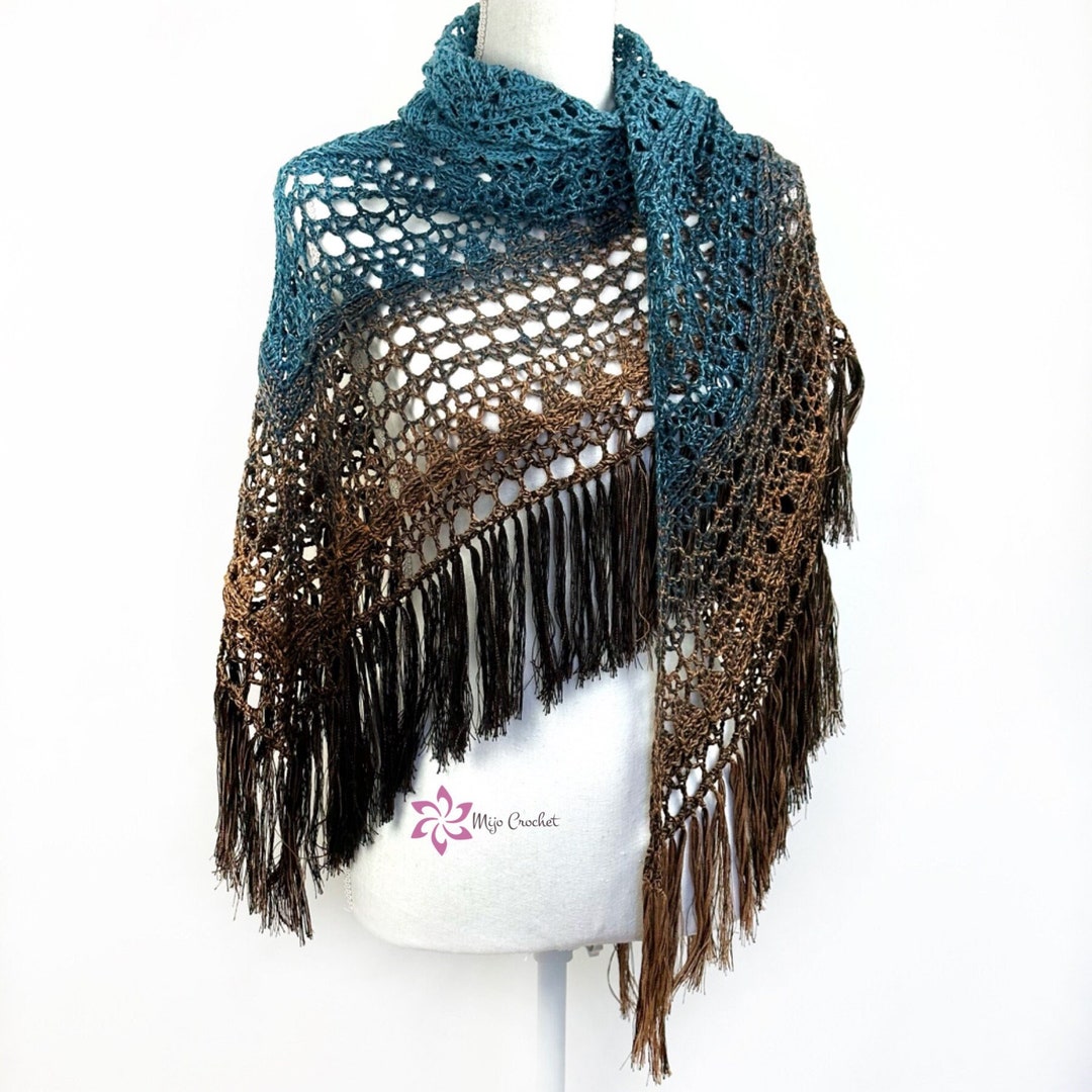 Terra Mater Shawl Crochet Pattern: Triangular Lacy Fringe Wrap (PDF ...