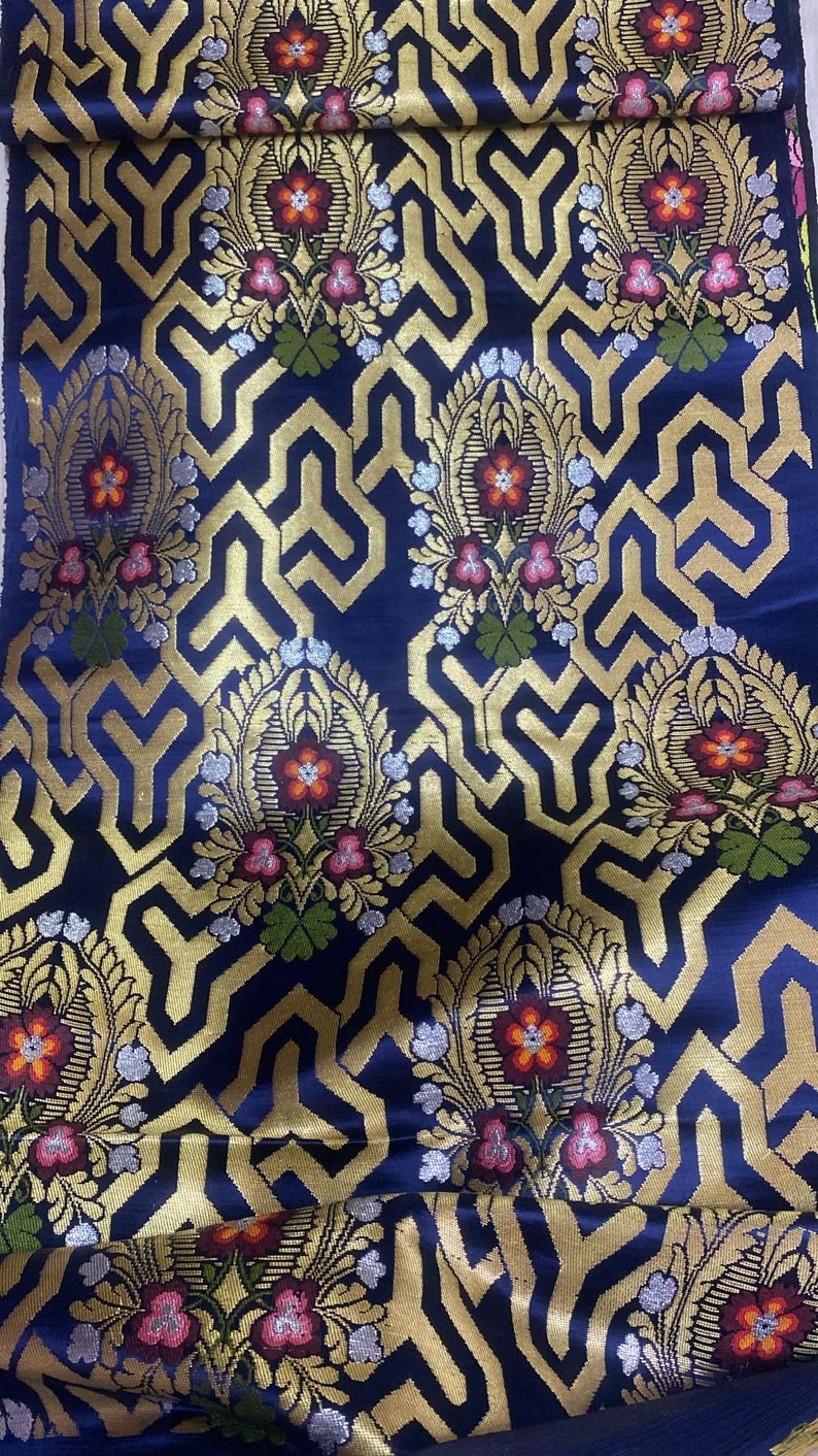 Blue Tibetan Brocade Handmade Brocade Varanasi Handloom Brocade Floral ...