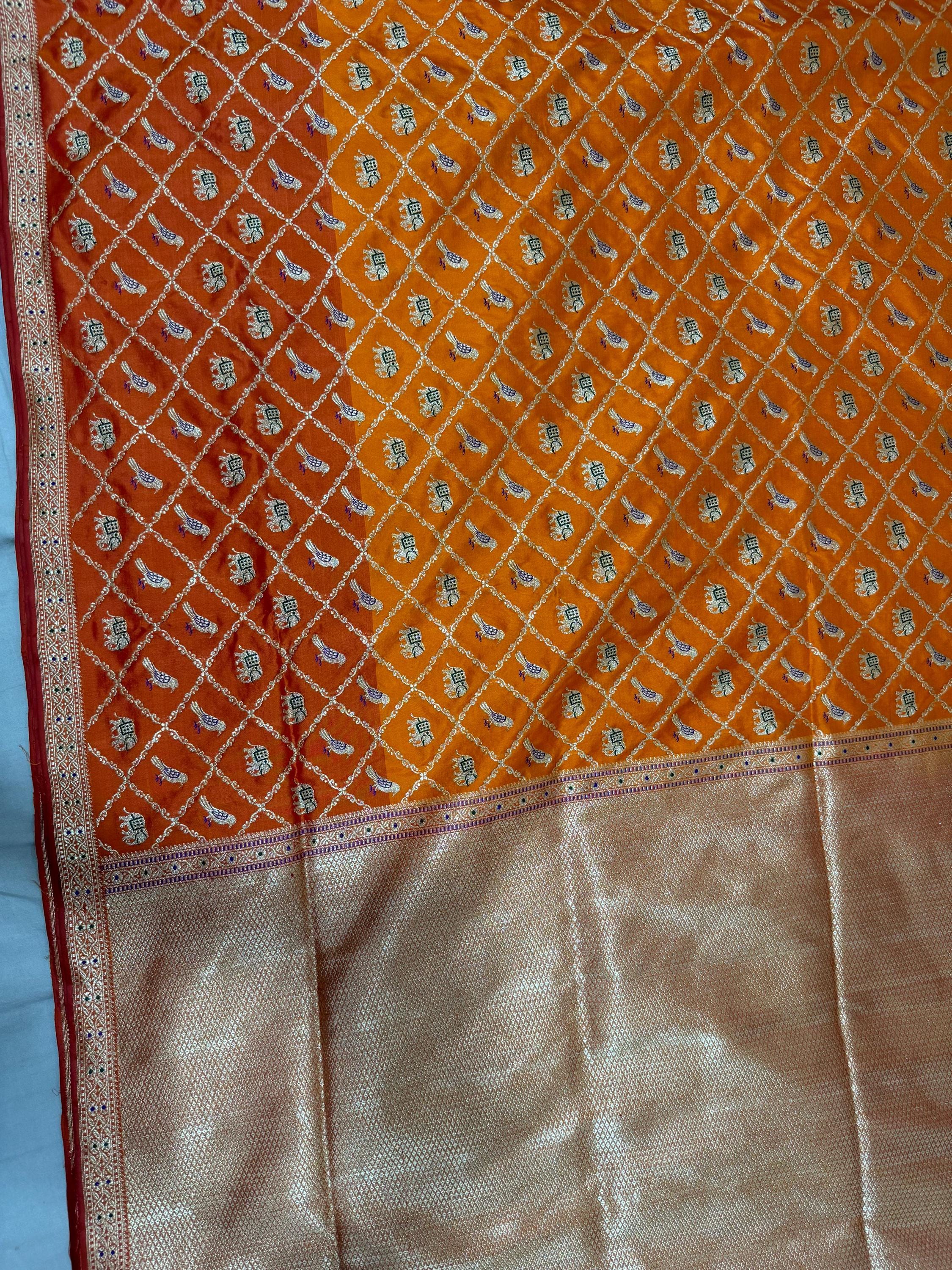 Orange Red Rangkaat Banarasi Saree Pure Silk Saree Traditional Saree ...