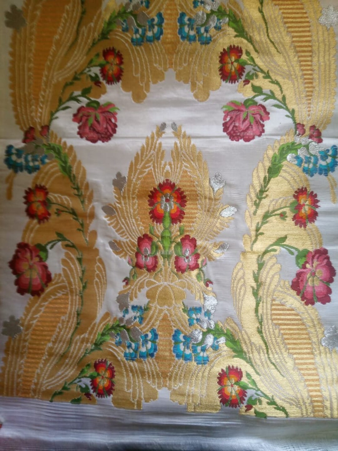 White Tibetan Brocade Handmade Brocade Varanasi Handloom Brocade Floral ...