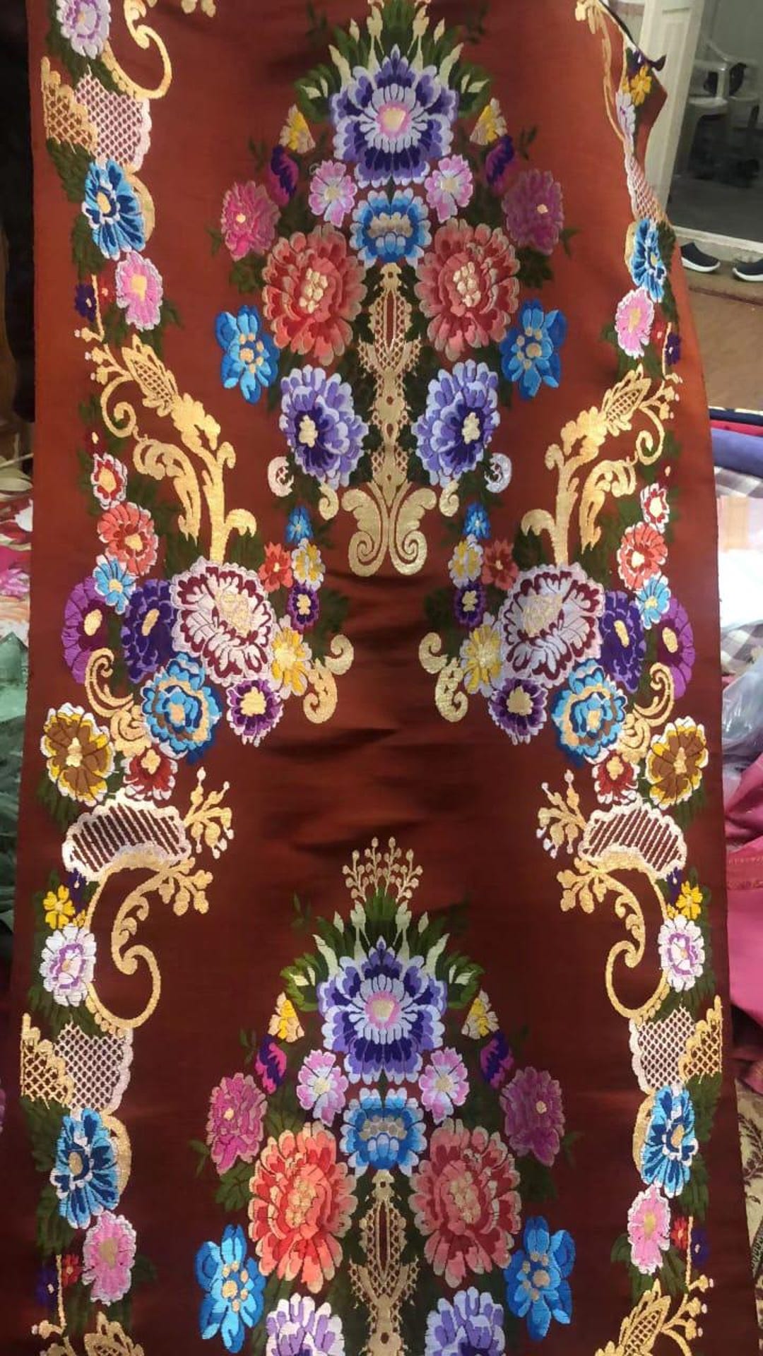 Rust Colour Banarasi Brocade Tibetan Handmade Brocade Handloom Brocade ...