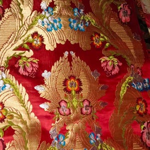 Red Tibetan Brocade Handmade Brocade Varanasi Handloom Brocade Floral ...
