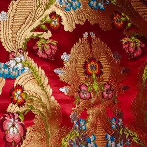 Red Tibetan Brocade Handmade Brocade Varanasi Handloom Brocade Floral ...