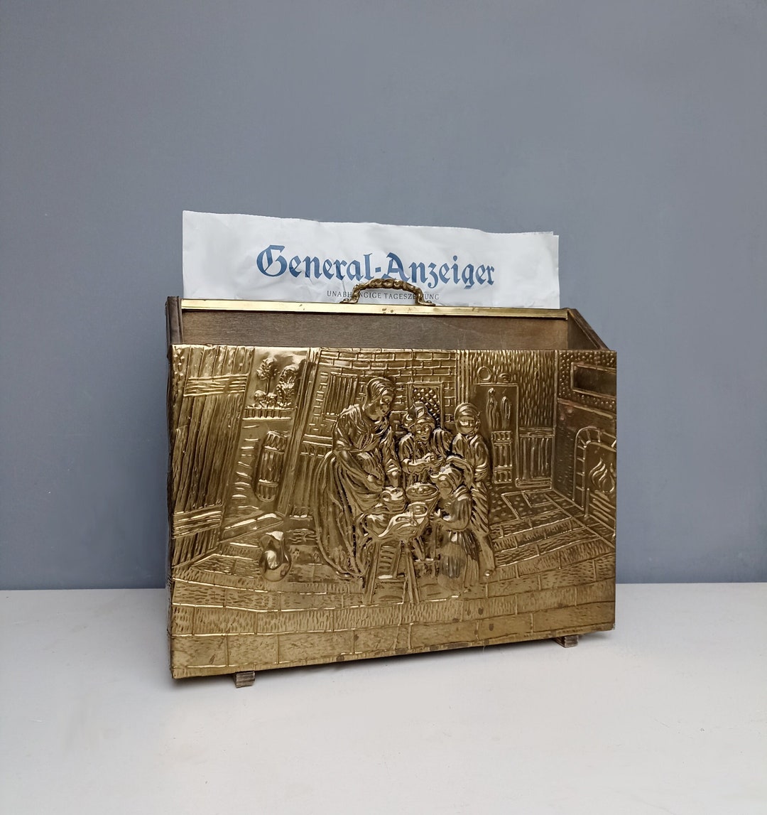 Old Magazine Rack, Newspaper Rack Made of Wood With Brass Cladding, Old ...
