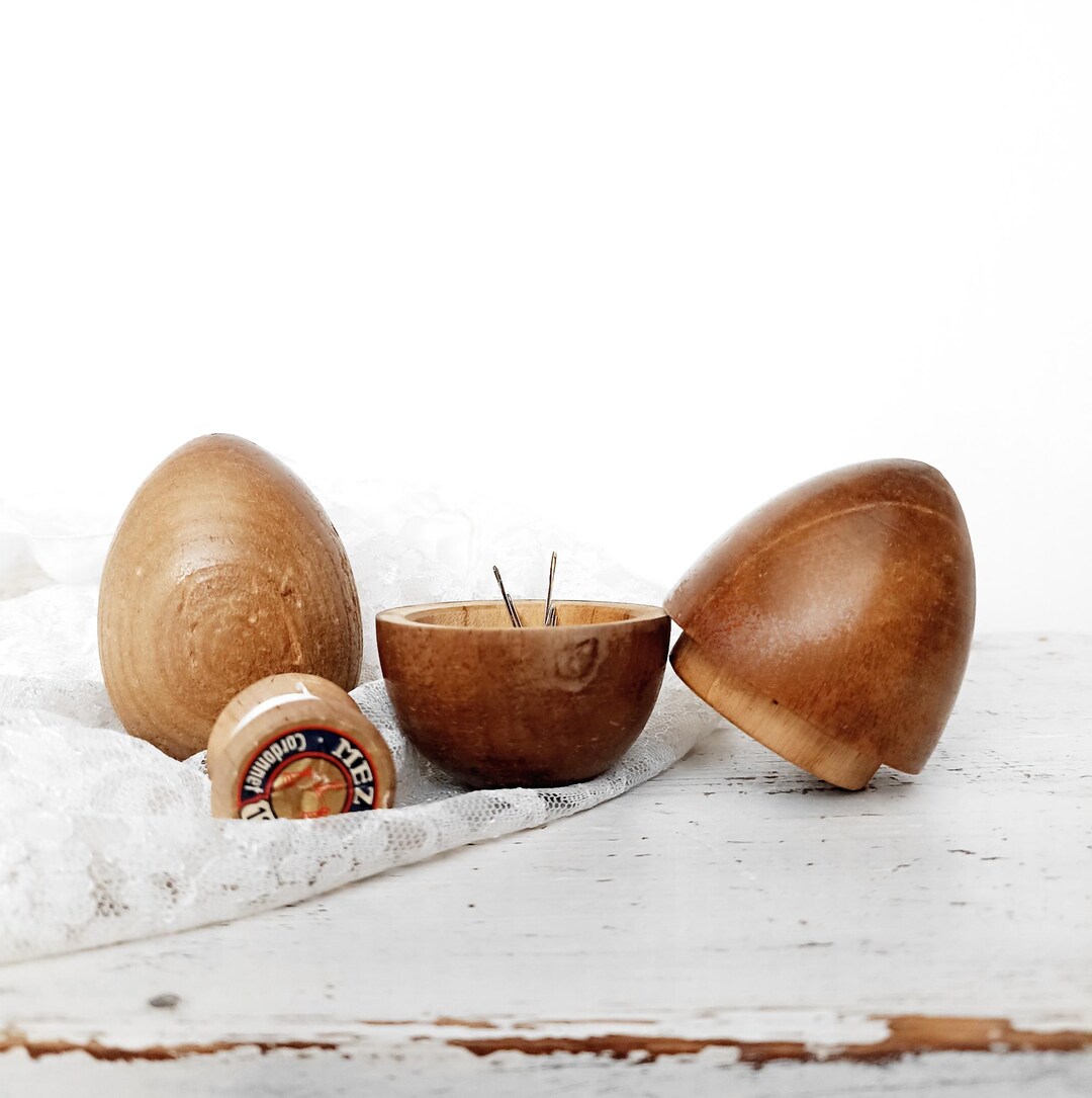 Old Needle Container and Darning Egg Made of Wood Sewing Set Antique ...