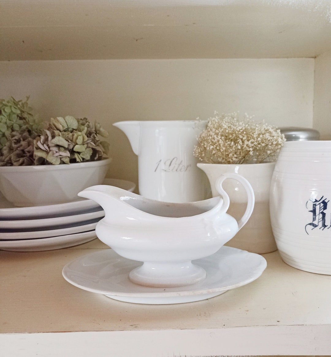 Antique Petrus Regout Gravy Boat White Ceramic Around 1920 Shabby Sauce ...