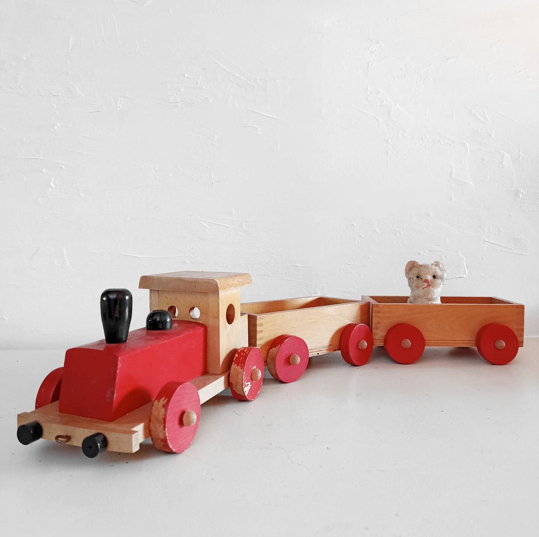 Old Wooden Train Toy Train Made of Wood Locomotive With Wagons Old ...