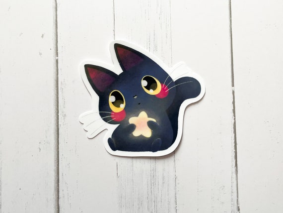 Cute Black Cat Holding a Star Vinyl Sticker - Etsy
