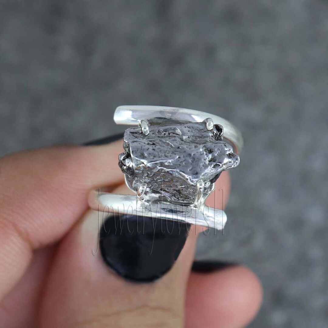 Raw Meteorite Ring Handmade Ring Solid 925 Sterling Silver - Etsy
