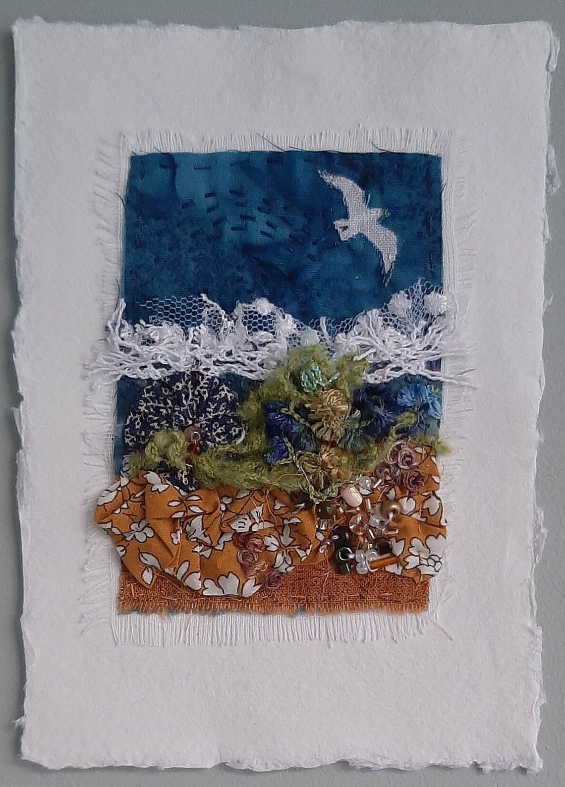 Contemporary Beach Textile Art Collage With Liberty Fabric and Beads ...