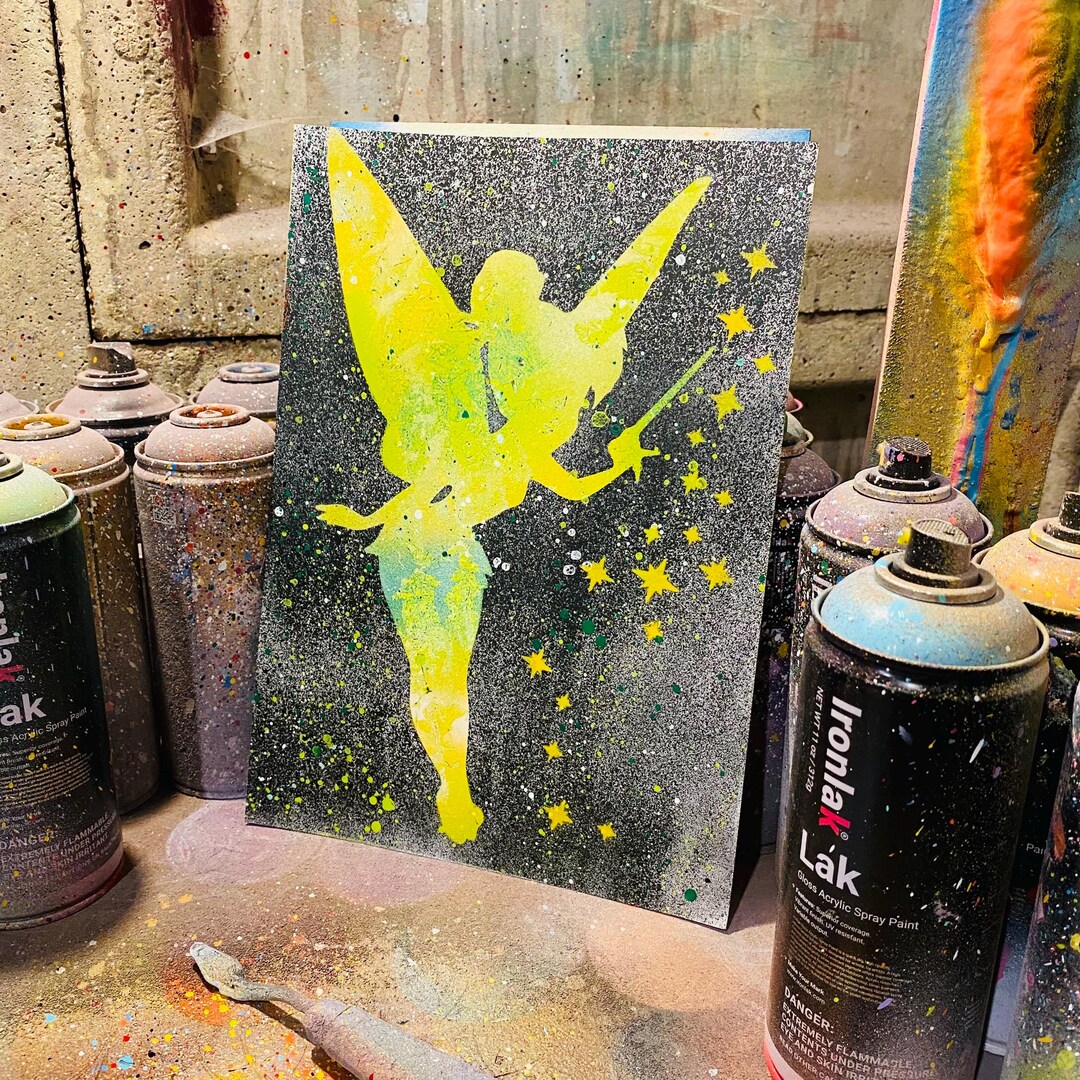 Tinkerbell Black Background Spray Paint Art - Etsy