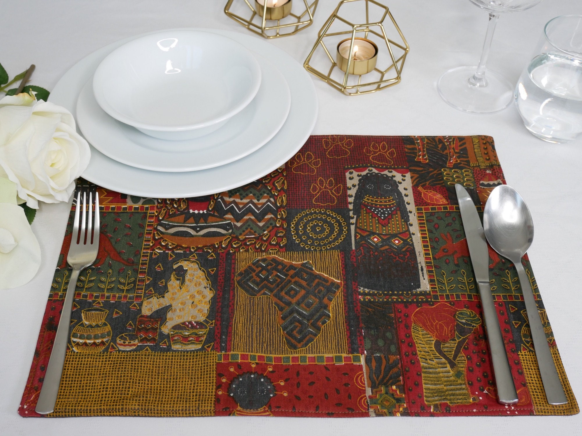 AFRICAN TABLE DECOR Dining Table Placemat Set of 6 Tribal African Home ...