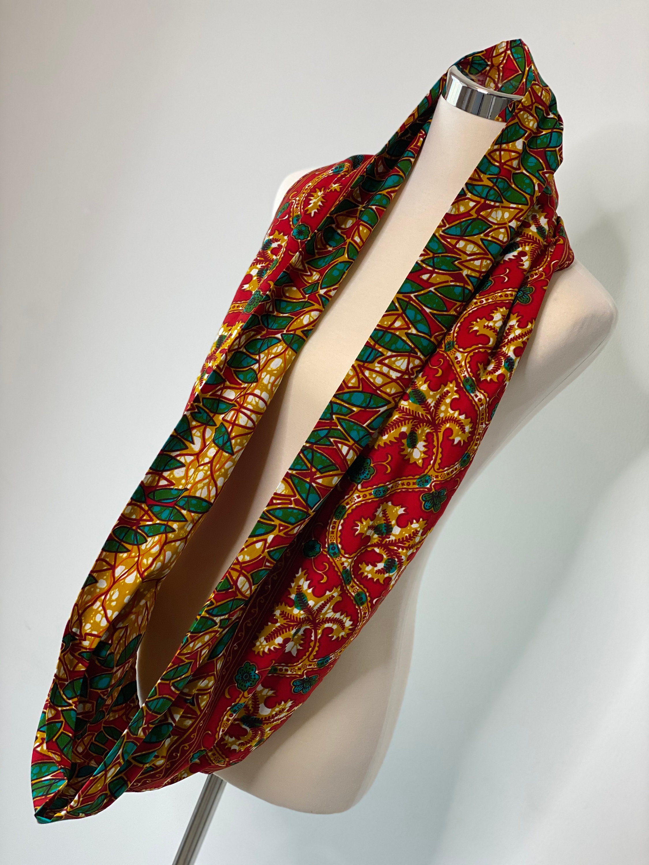 INFINITY SCARF Red and Green Multicolour Pattern Ankara | Etsy