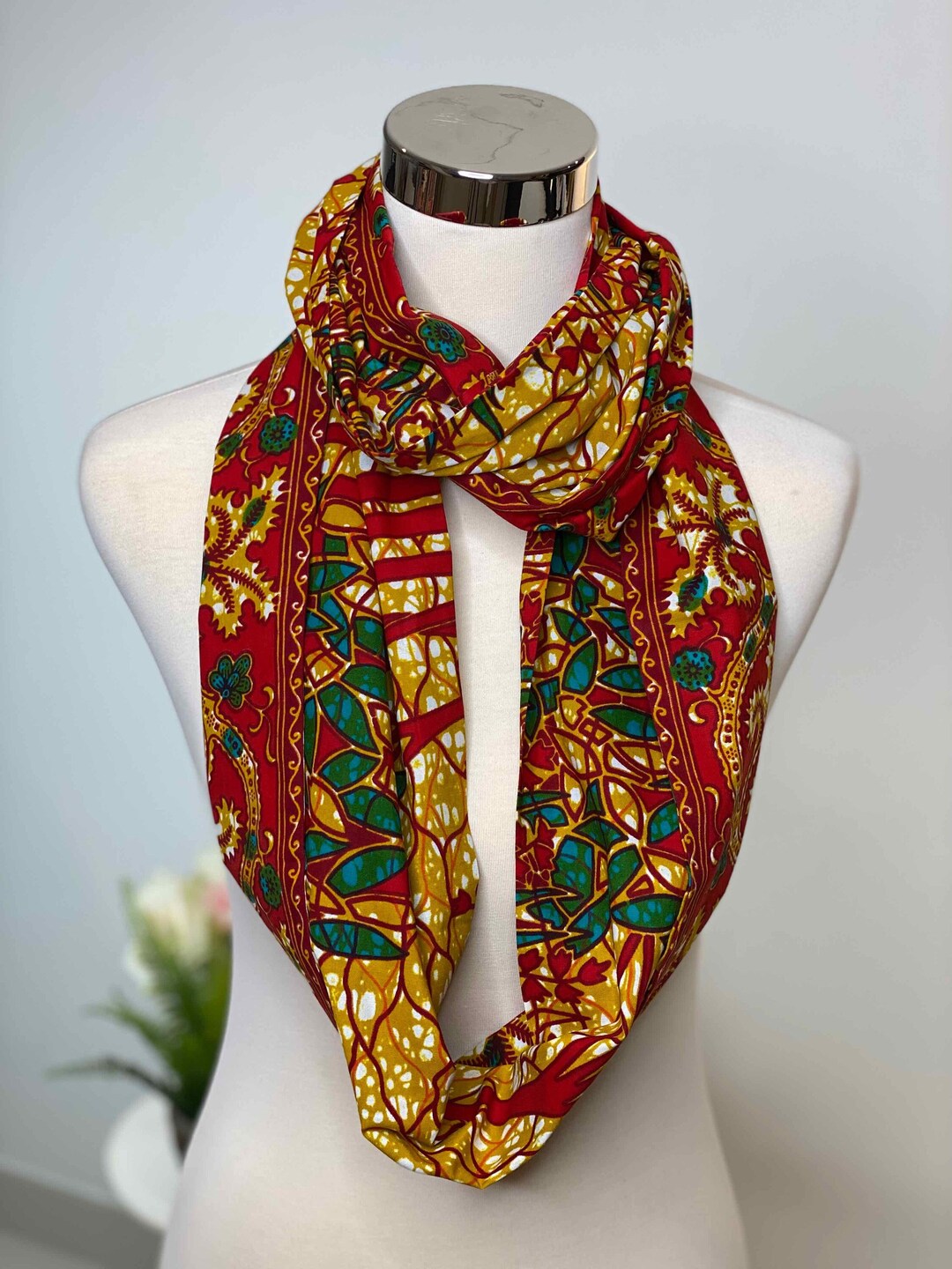 INFINITY SCARF | Red and Green Multicolour Pattern Ankara African Print ...