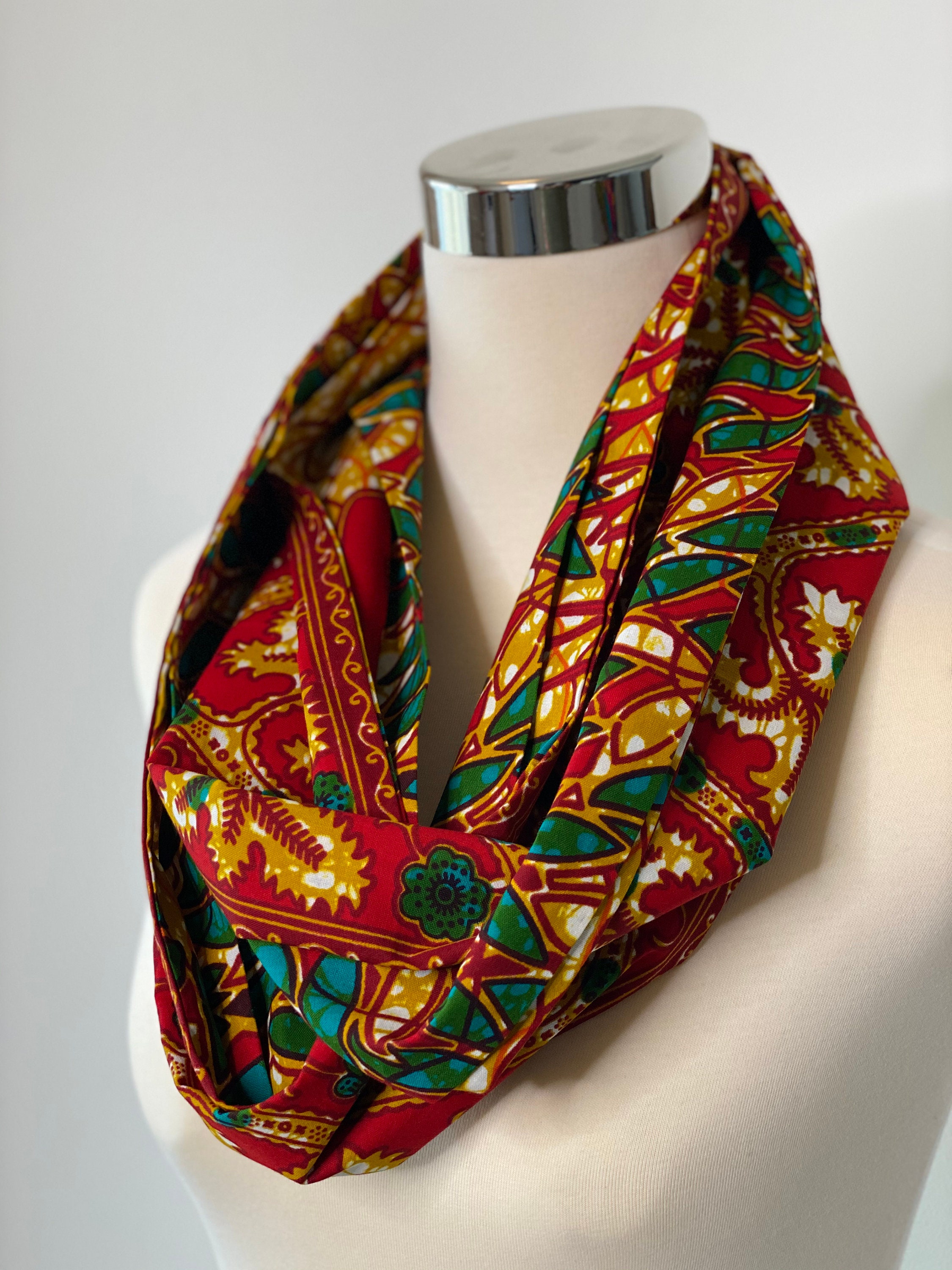INFINITY SCARF Red and Green Multicolour Pattern Ankara | Etsy