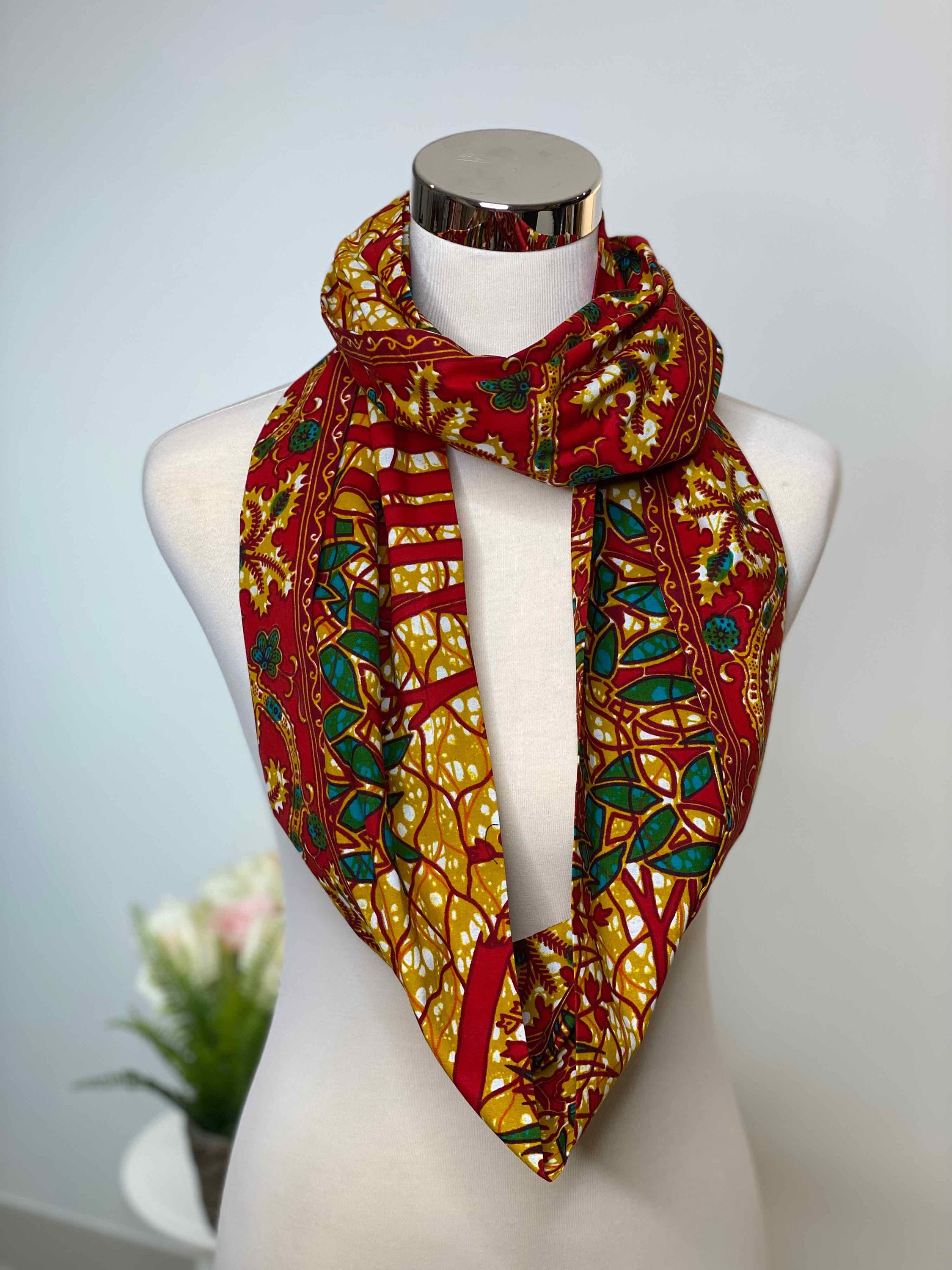 INFINITY SCARF Red and Green Multicolour Pattern Ankara | Etsy