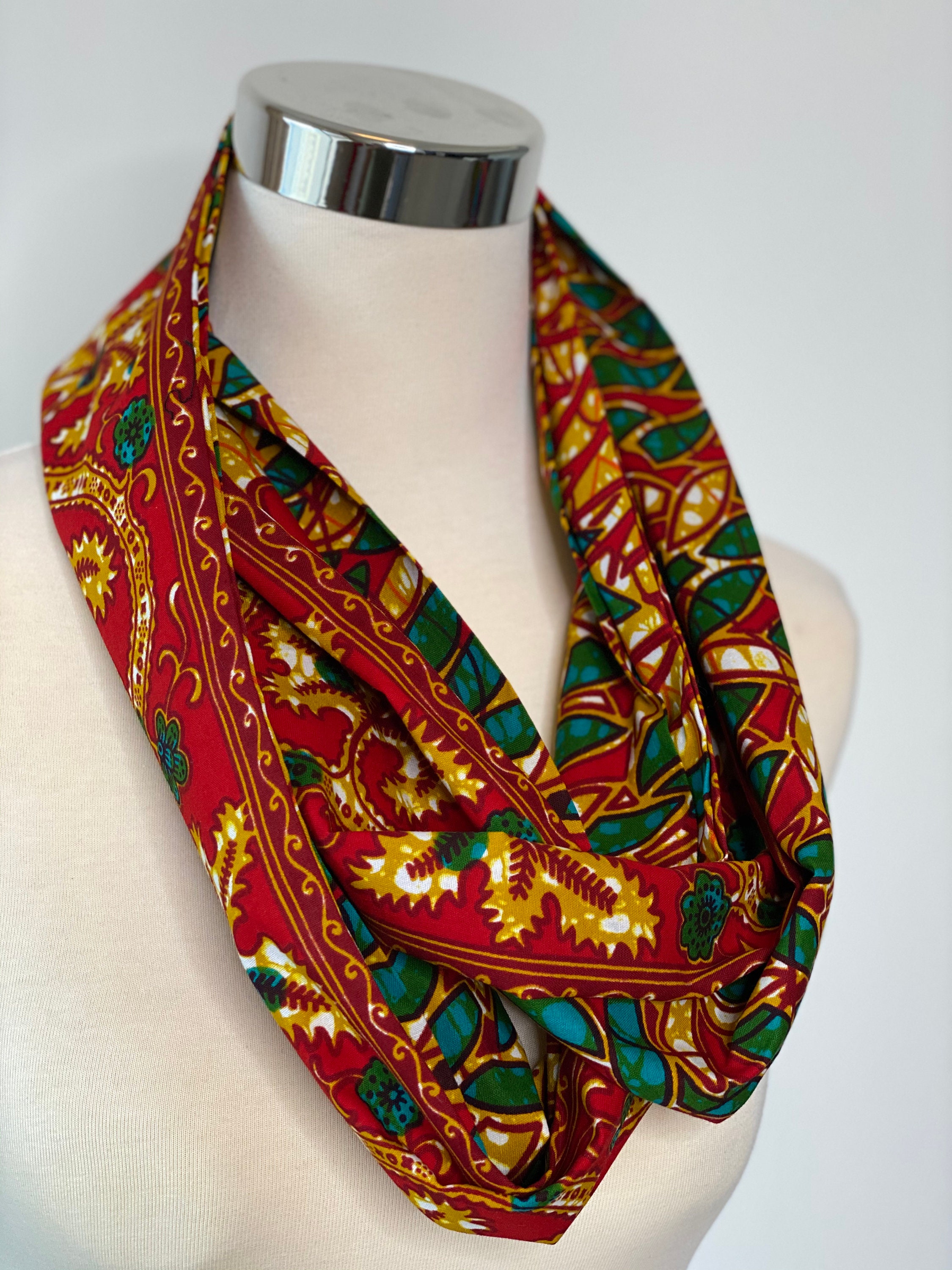 INFINITY SCARF Red and Green Multicolour Pattern Ankara | Etsy