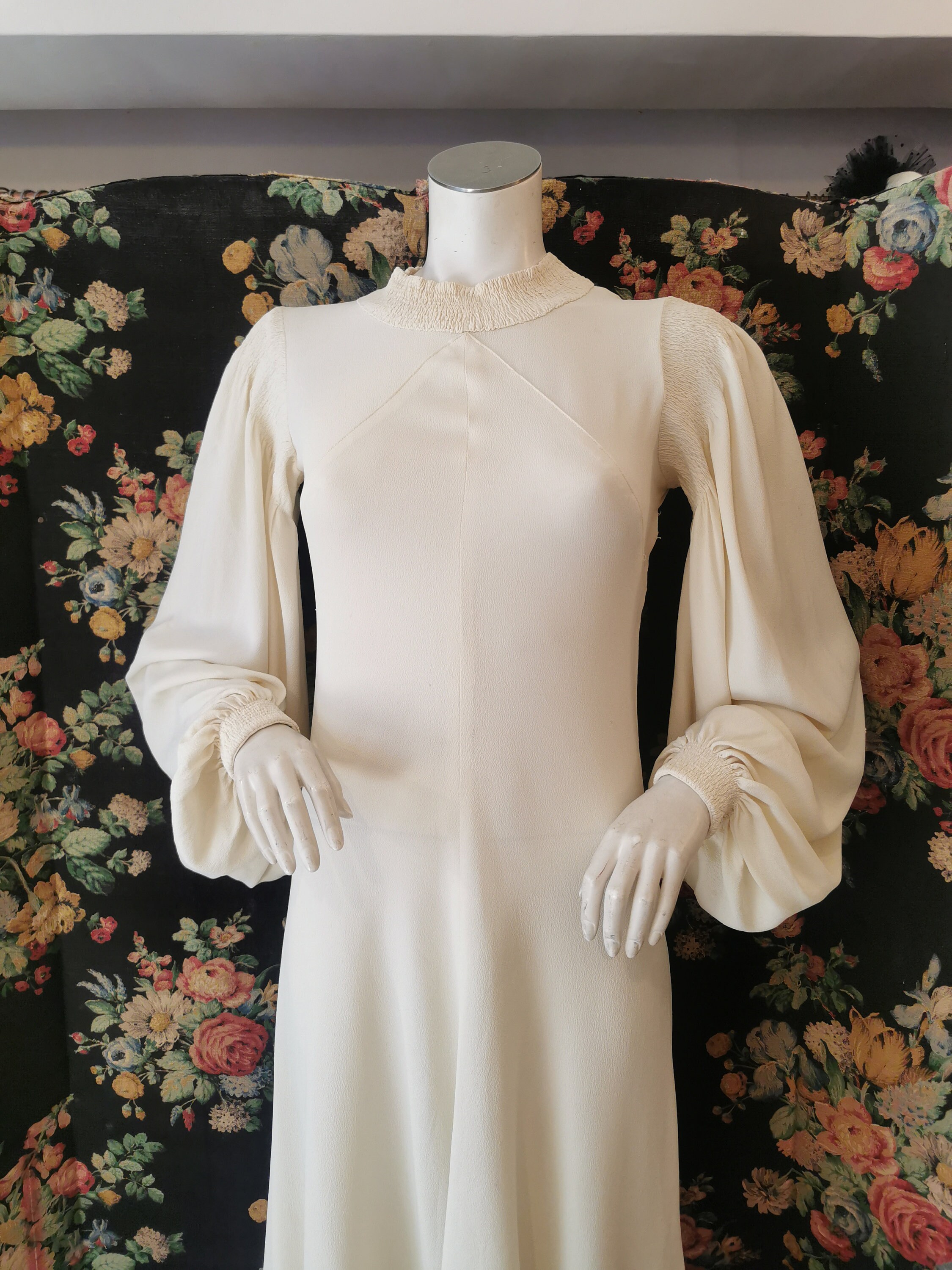 Vintage 1930s Ivory Moss Crepe Bias Cut Wedding Dress Turtleneck ...