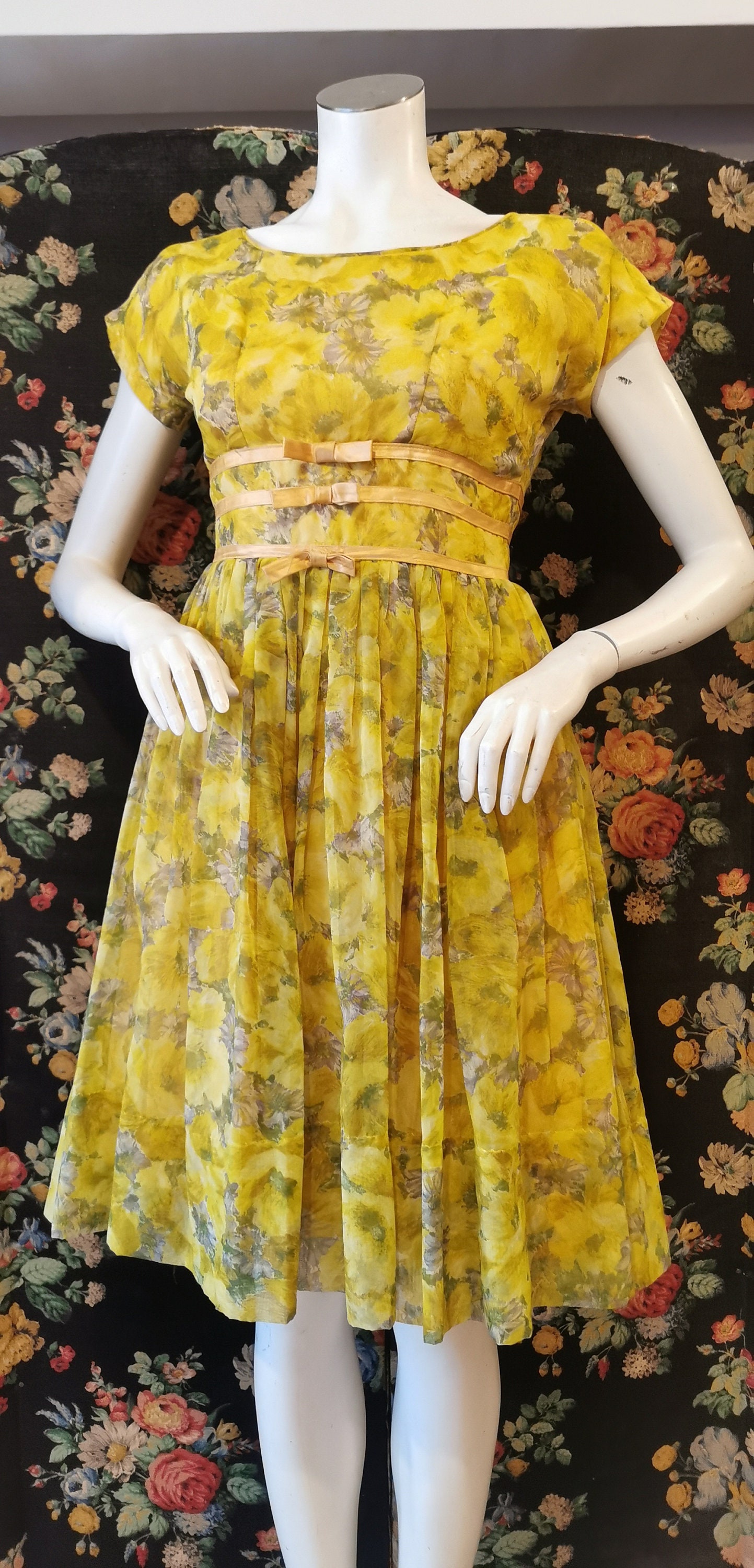 Pretty Yellow Floral Party Dress - Etsy