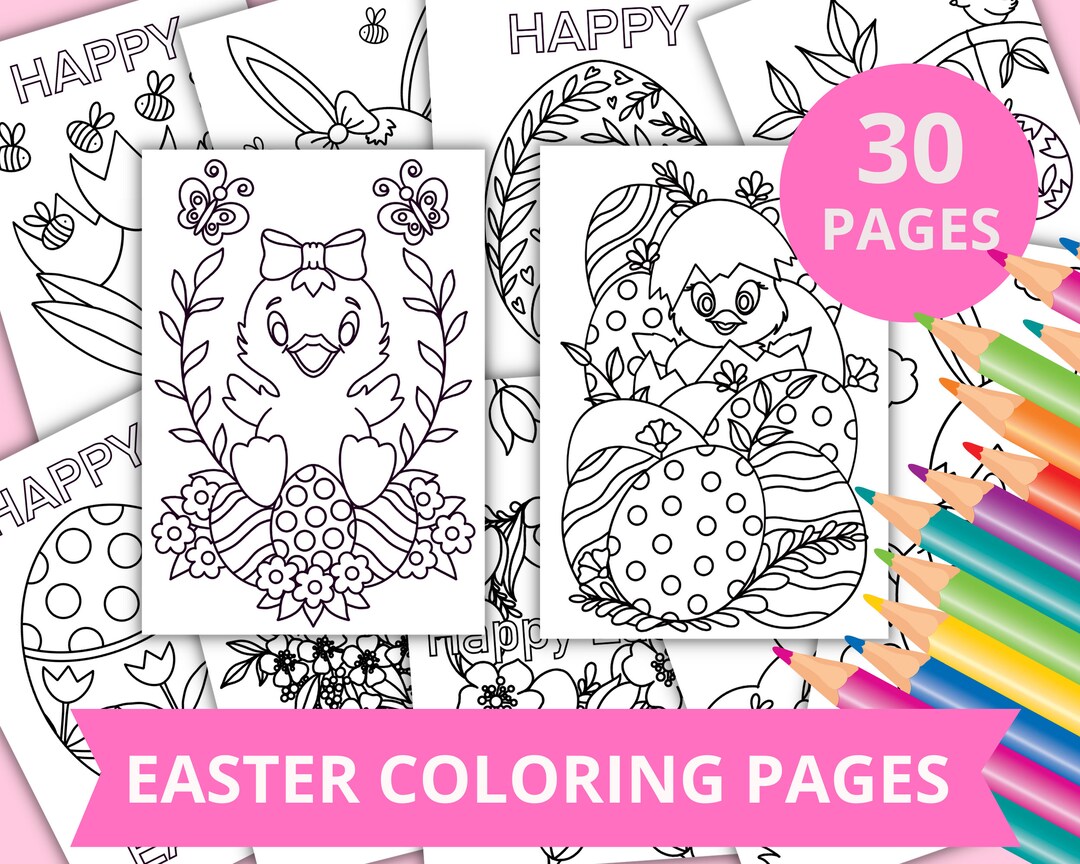 30 Easter Coloring Pages: Bunny, Chick, Eggs (PDF Printable) - Etsy