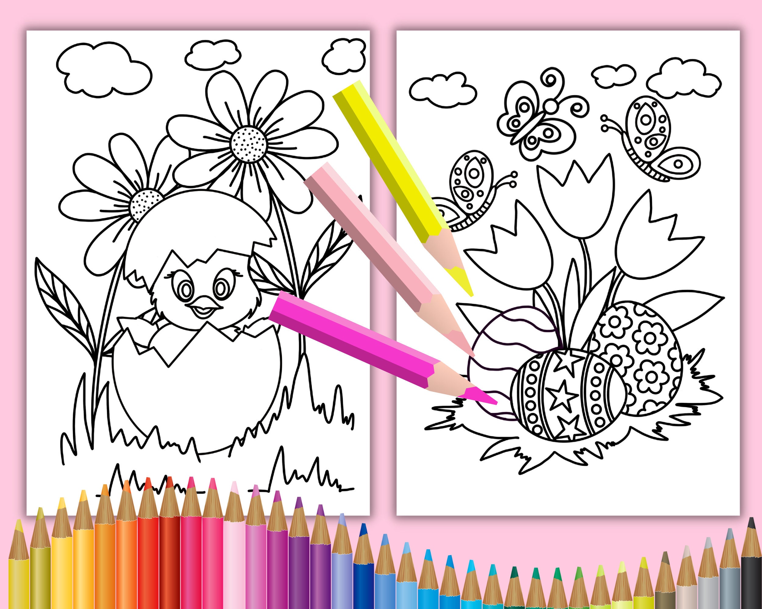 30 Easter Coloring Pages: Bunny, Chick, Eggs (PDF Printable) - Etsy