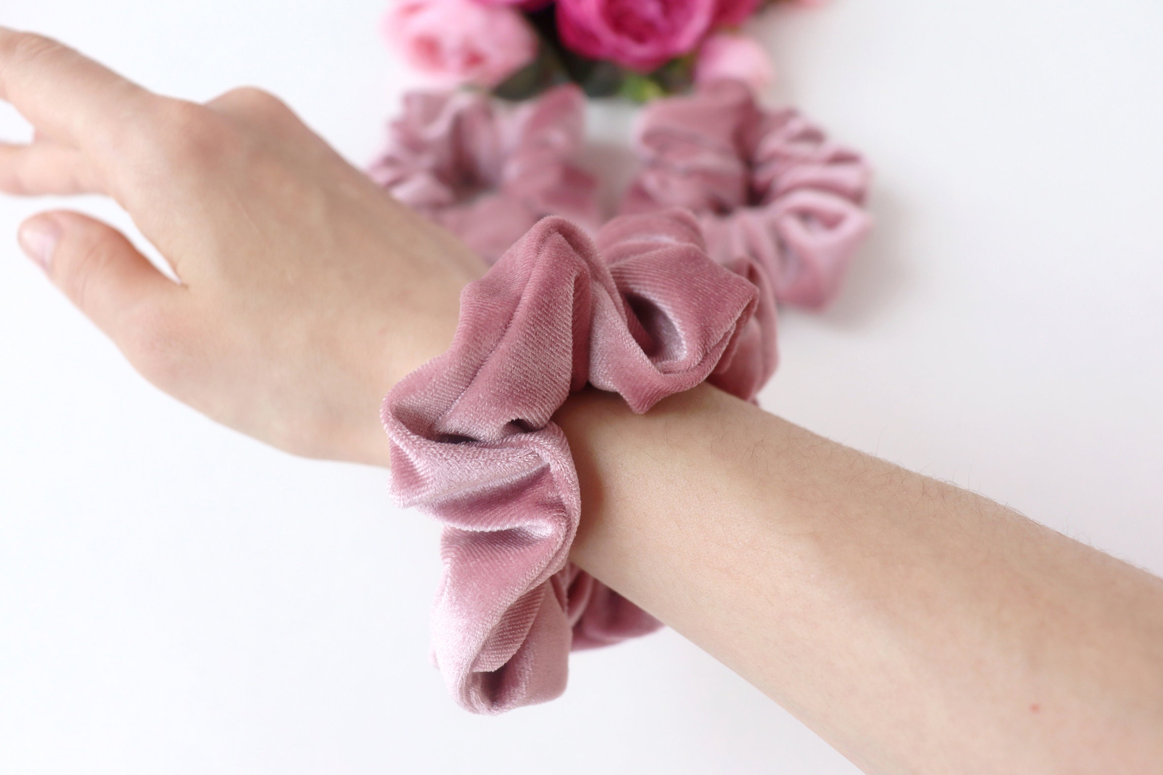 Scrunchie Hair Blush Pink Velvet Hair Scrunchies Fluffy | Etsy