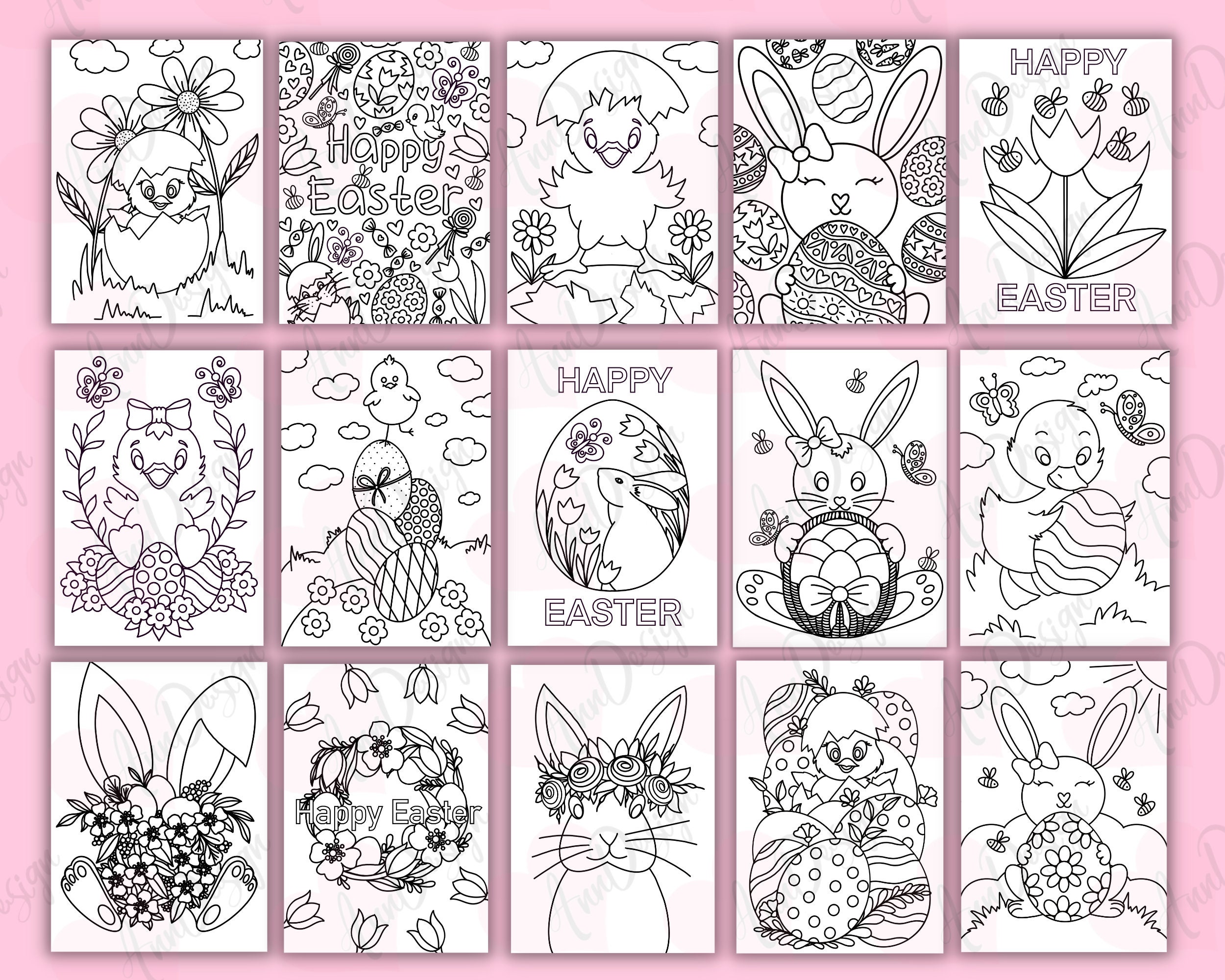30 Easter Coloring Pages: Bunny, Chick, Eggs (PDF Printable) - Etsy