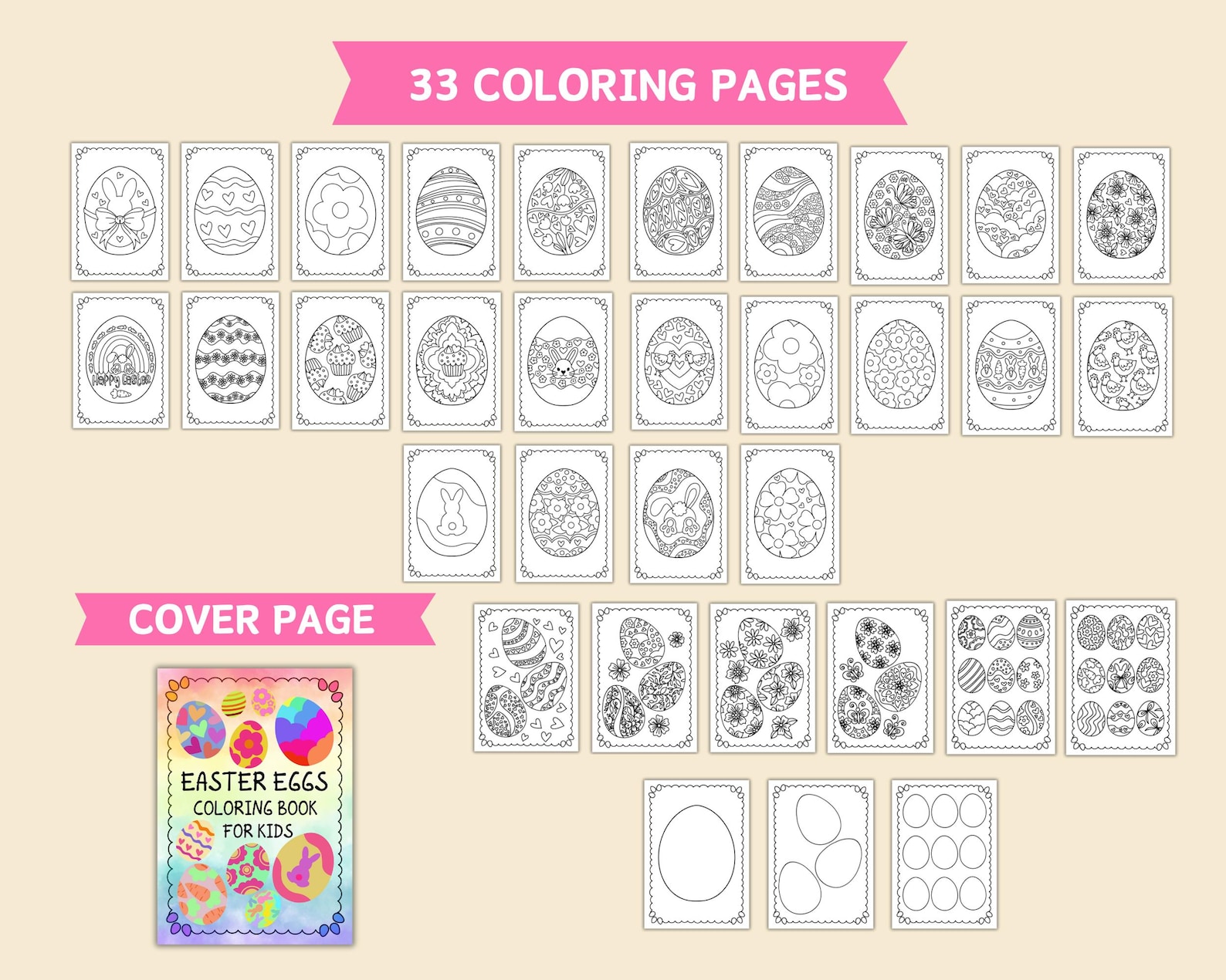 Easter Egg Coloring Pages: Kids Activity Book (34 Printable Pages) (PDF ...