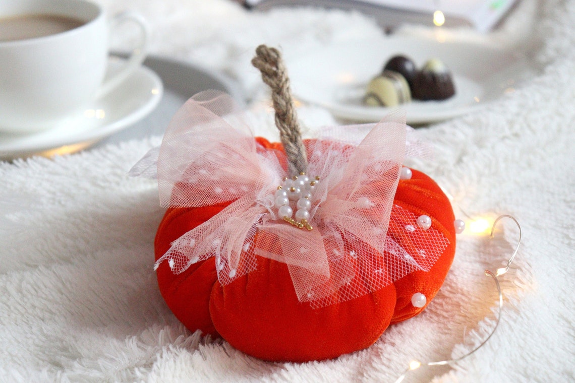 Orange Velvet Pumpkins Pumpkin Centerpiece Halloween Tiered - Etsy