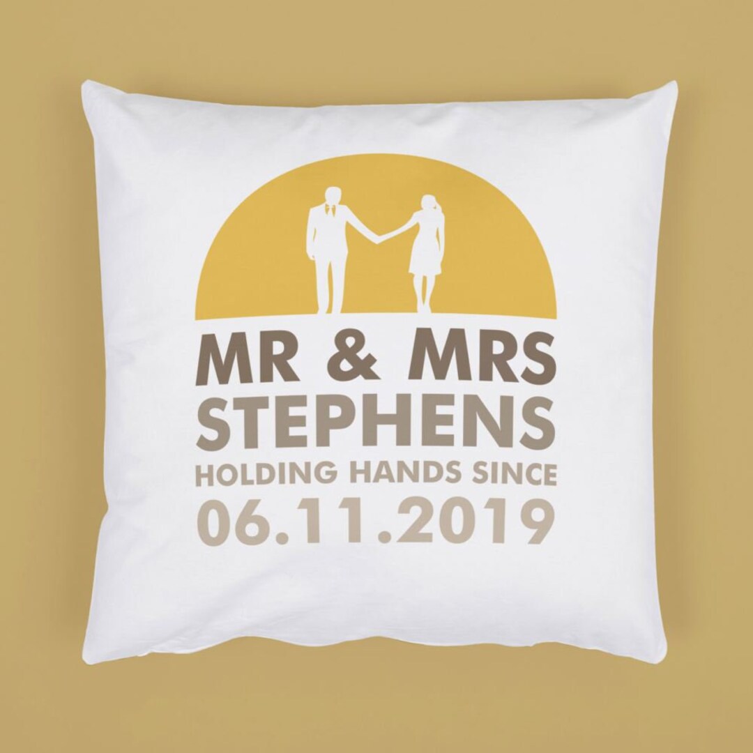 Personalised Mr and Mrs Holding Hands Cushion Personalised With Any ...