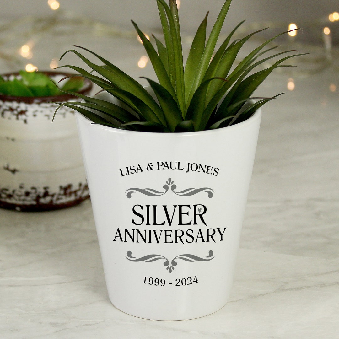 Personalised Silver Wedding Anniversary Plant Pot Personalised With Any ...