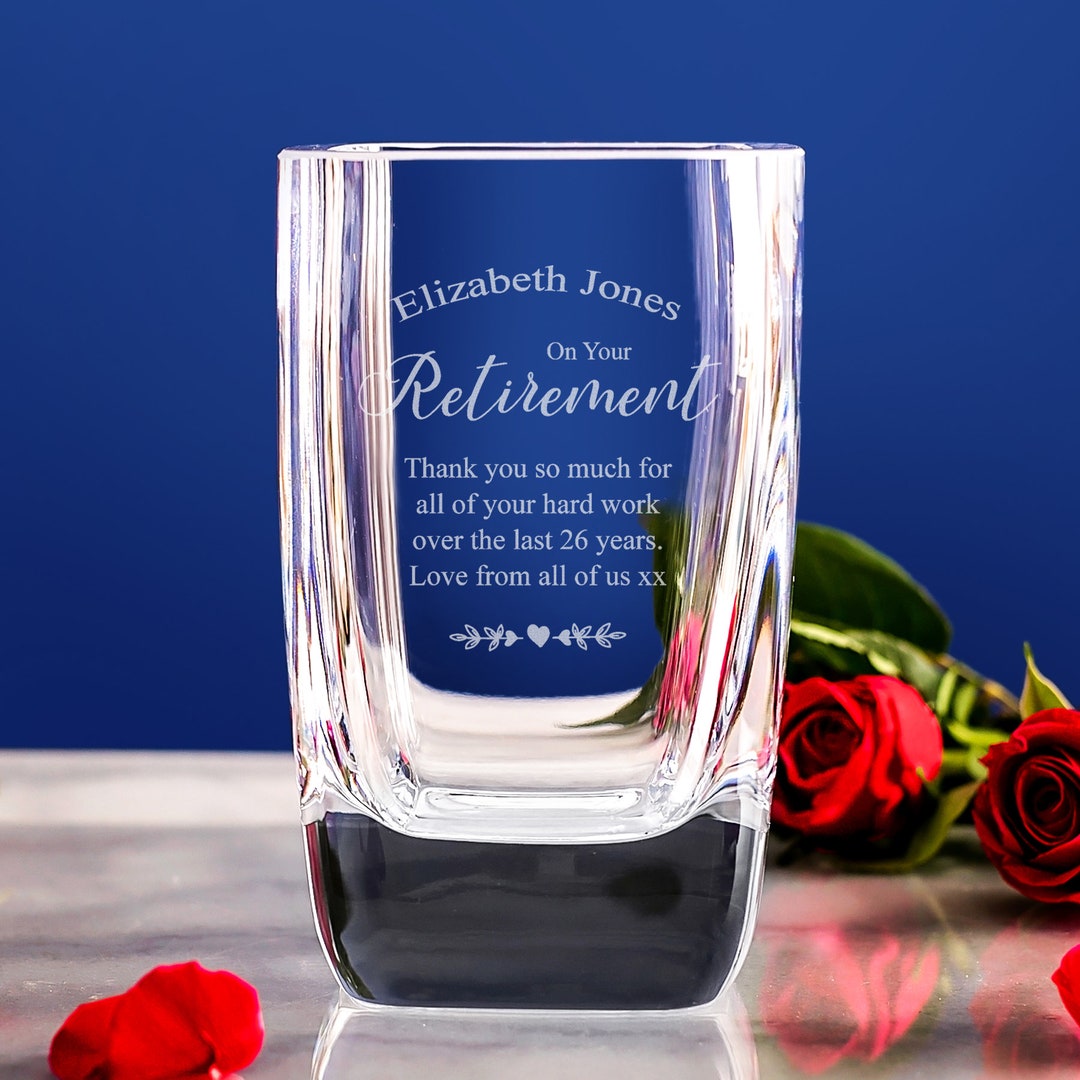Personalised on Your Retirement Glass Vase | Personalised With Any Name ...
