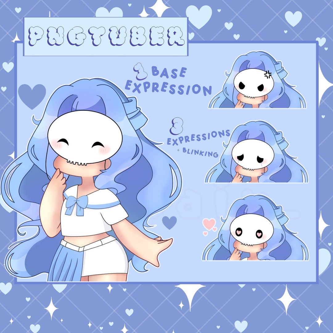 PREMADE Png-tuber Girl Blue Skull Cute Anime Girl Pngtuber, Vtuber ...