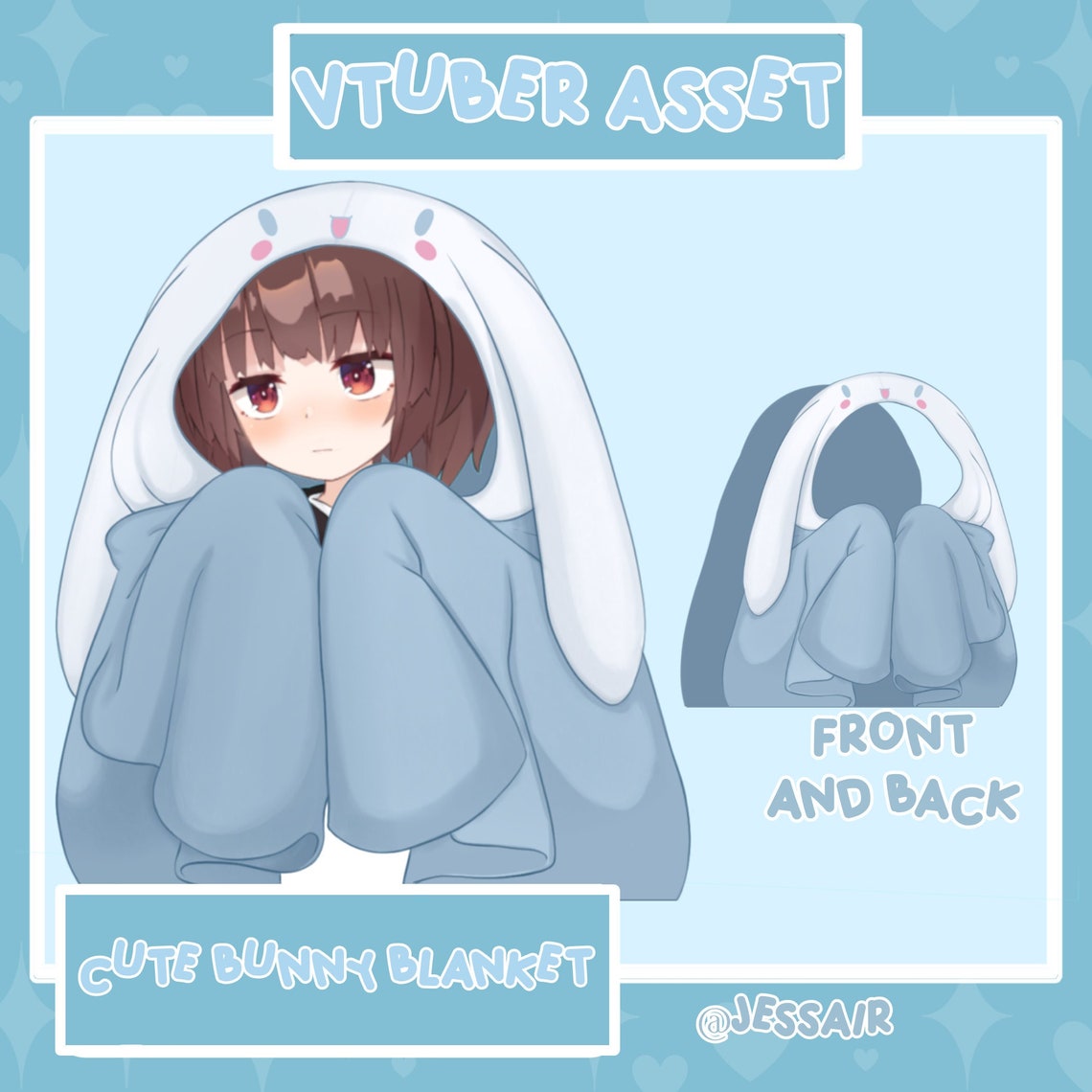 Cute Blue Bunny Blanket VTUBER ASSET Live 2D, Vroid, 3D Models - Etsy