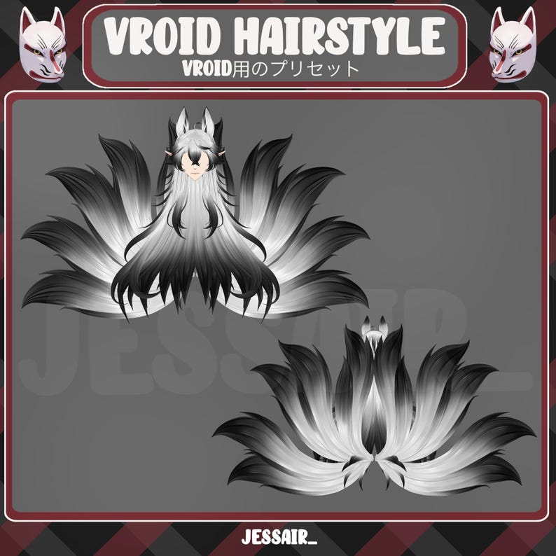 VROID Hairstyle Preset | Long Kitsune Hairstyle With Tails and PHYSICS ...