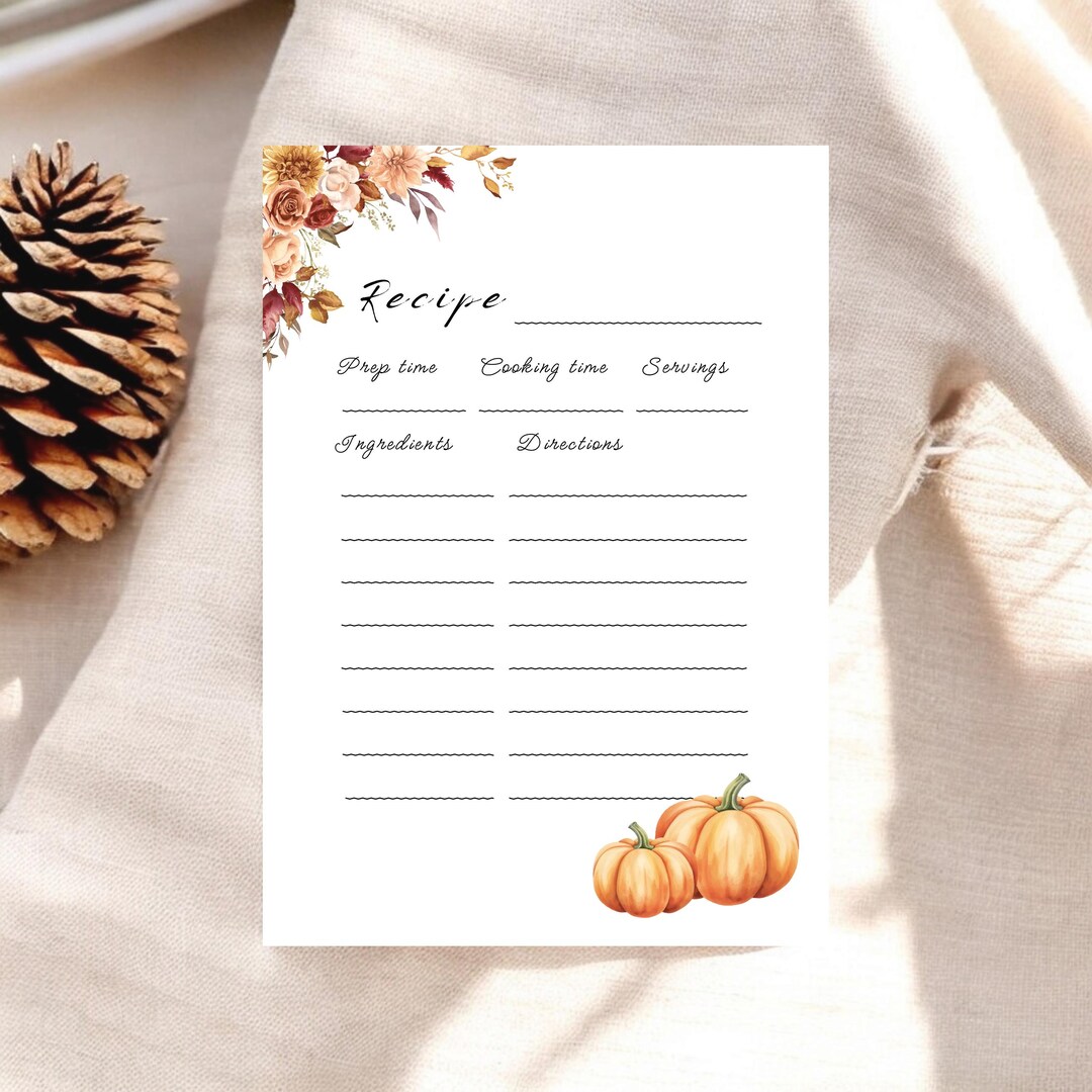 Fall Recipe Card Autumn Halloween Digital Download Printables Planner ...