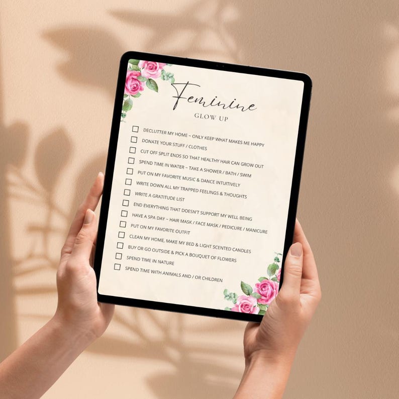 Floral Feminine Glow up Checklist | Digital Product | Printable ...
